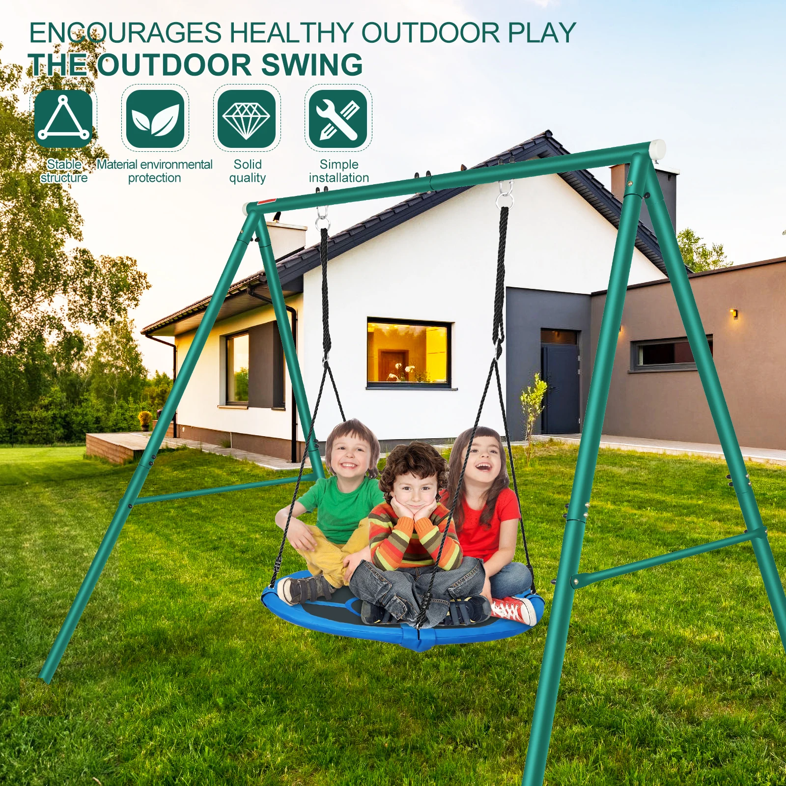 40 Inch Saucer Tree Swing Flying,700 Pounds Children's Backyard Metal ...