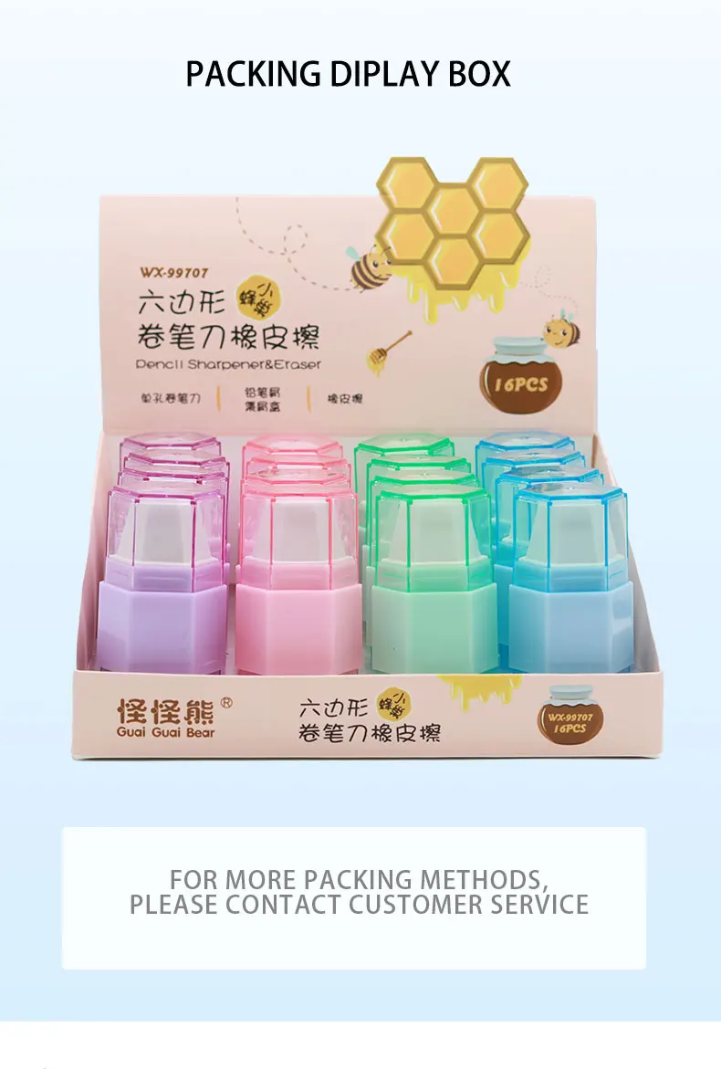 2024 New Hexagon Eraser Pencil Sharpener Set Honeycomb Lovely ...