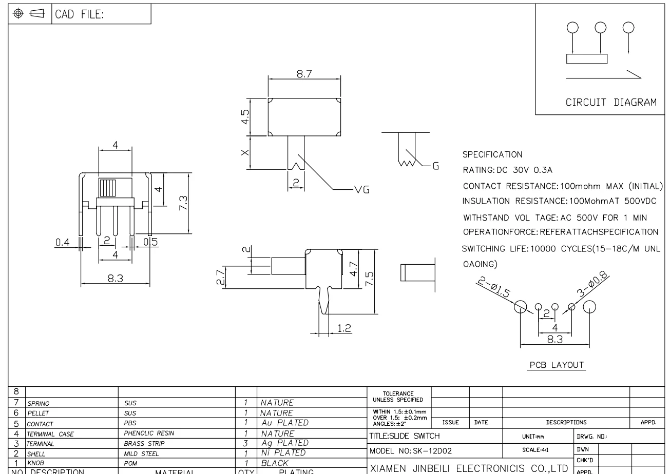 Micro Slide Switch Right Angle DIP Type with 3 Terminals,DC 10,000 ...