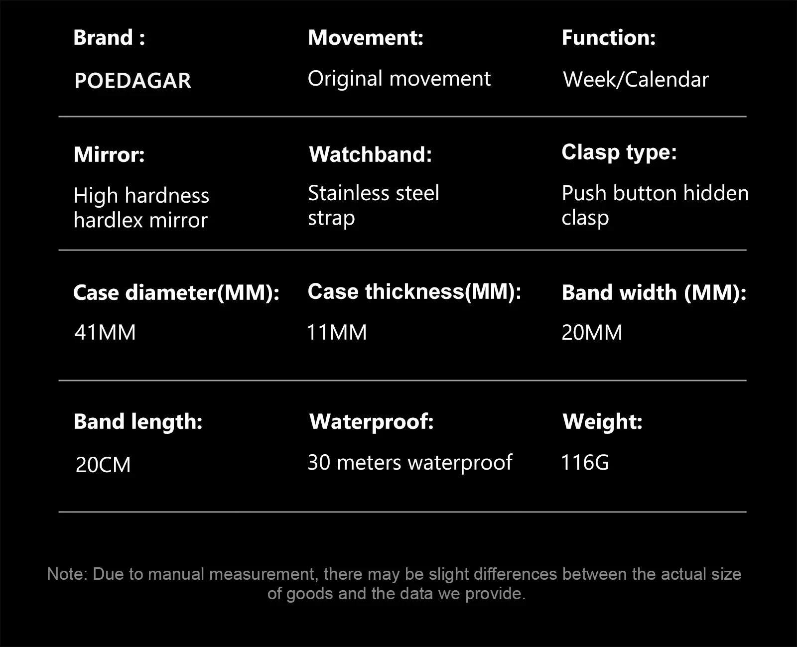 POEDAGAR Men's Luxury Business Quartz Watches - Stainless Steel