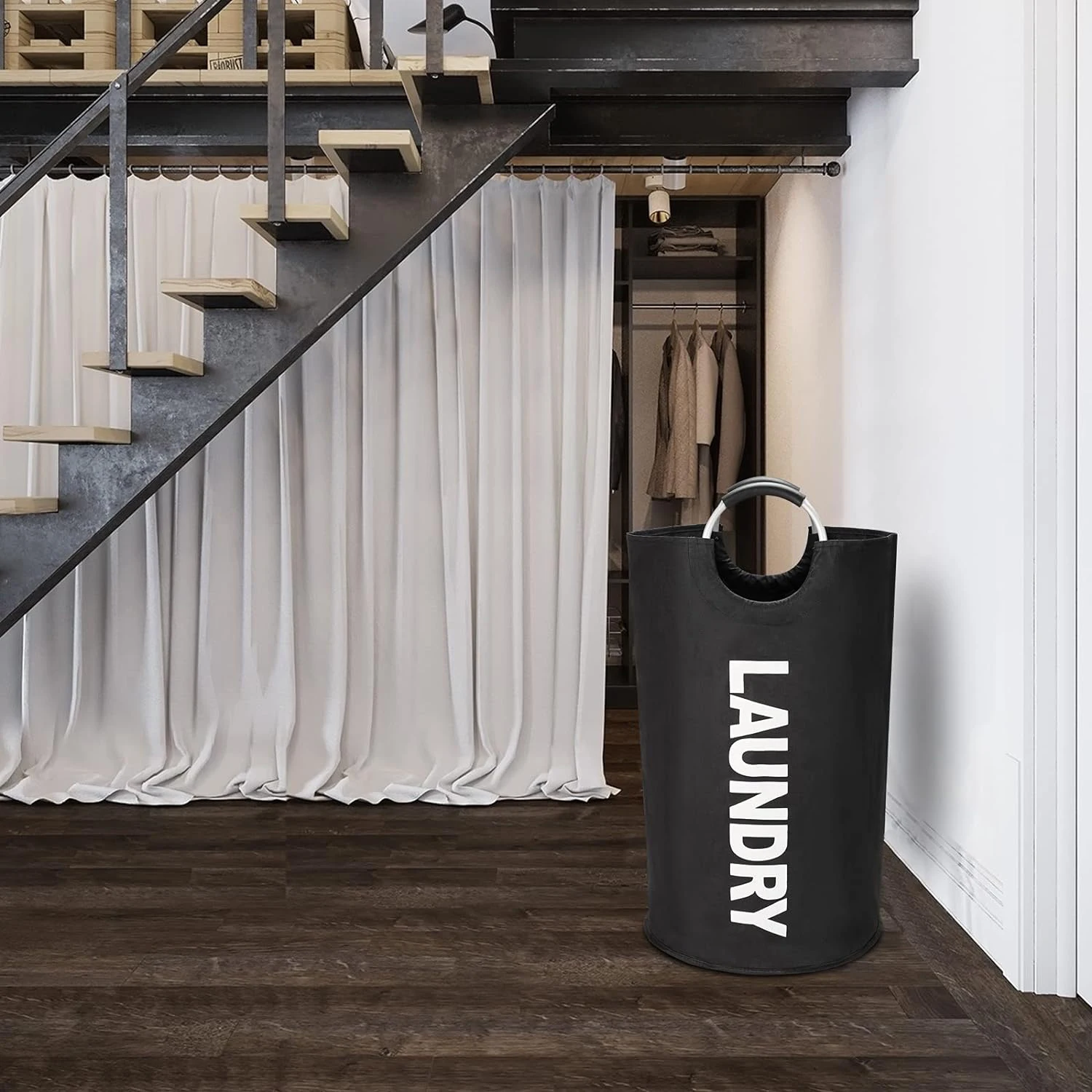 90L Large Laundry Basket Collapsible Laundry Bag Freestanding Tall ...