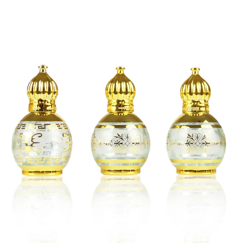 Mini Bottle Fancy Glass Perfume Bottles Dubai 3ml 6ml 12ml Empty Golden Octagon Oud Perfume ...