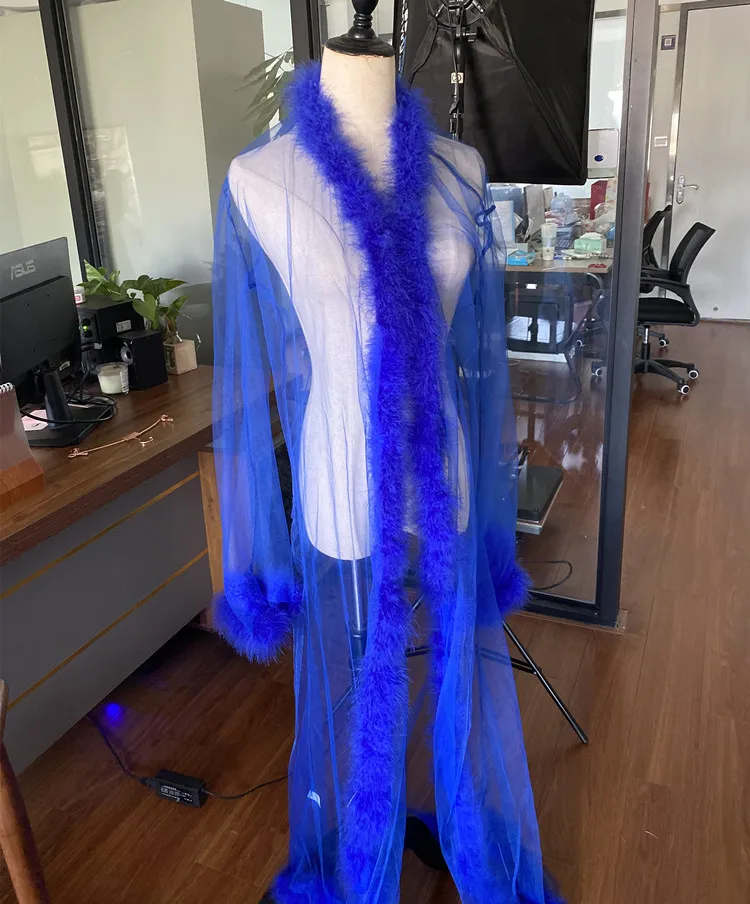 Handmade See Through Sexy Robe Set Long Mature Sheer Elegant Mesh Sexy ...