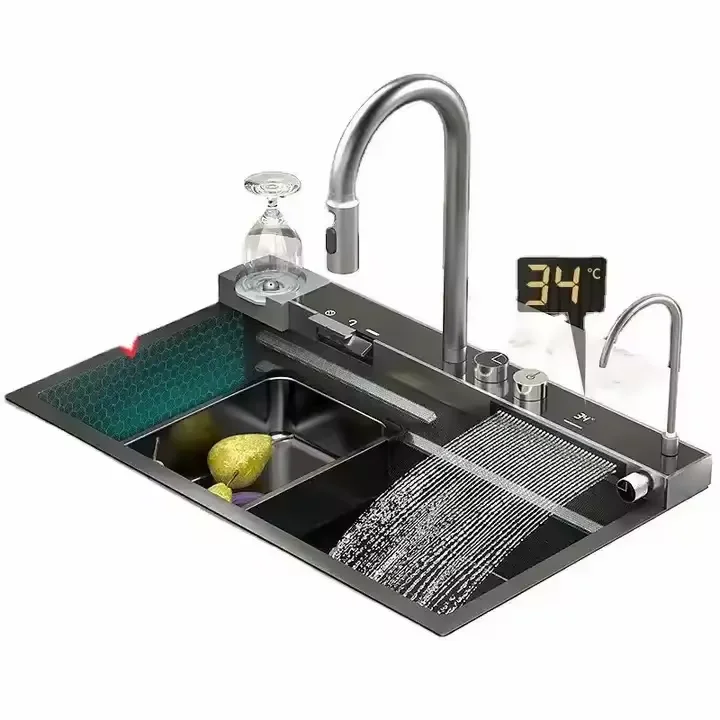 Deao Newest Multifunction 304sus Waterfall Rainfall Kitchen Faucet Led ...