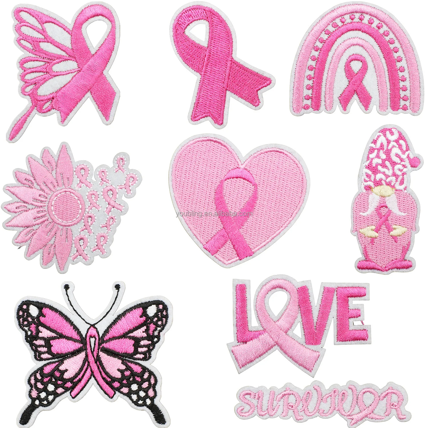 Embroidery Pink Ribbon Patches Heat Transfer Breast Cancer Awareness ...