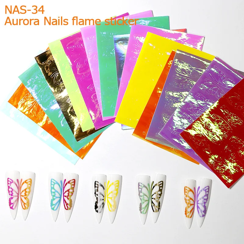 Aurora Flame Nail Sticker Holographic Colorful Fire Reflections Self ...