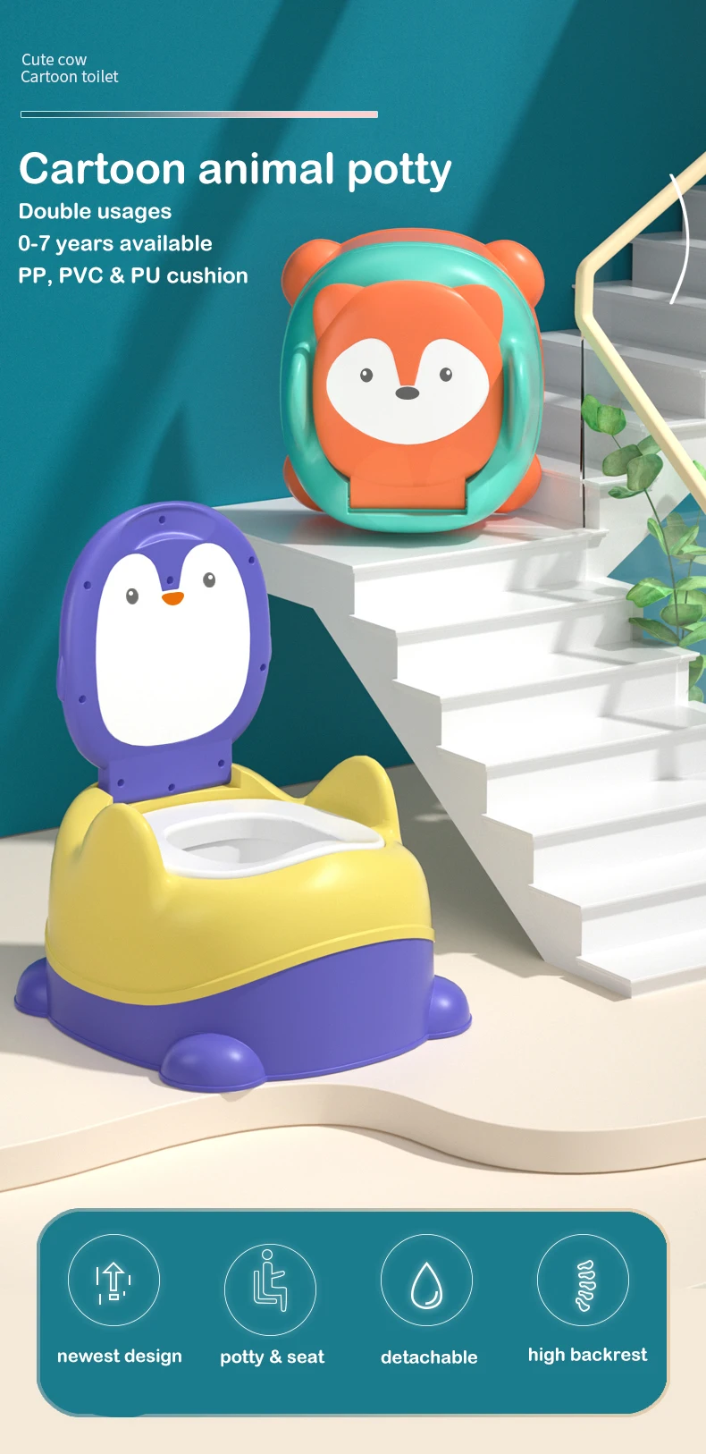 Adjustable Foldable Baby Cartoon Animal Toilet Training Potty Baby Step ...