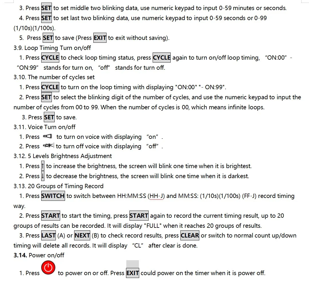 Race Timing Clock with Start Stop Button - Electronic Stopwatch
