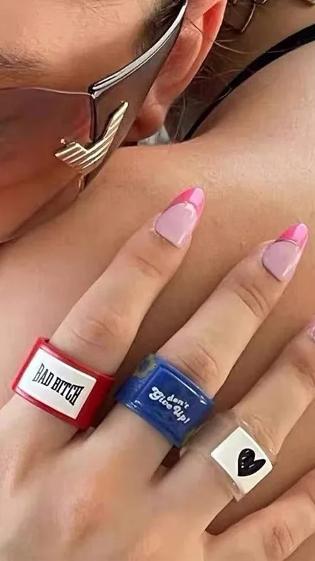 New Cartoon Funny Childish Chunky Bandage Colored Ring Geometric Heart ...