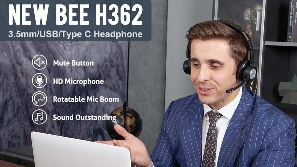 New Bee H362 Bluetooth Hardwired Usb Headset Office Telephone Headsets ...