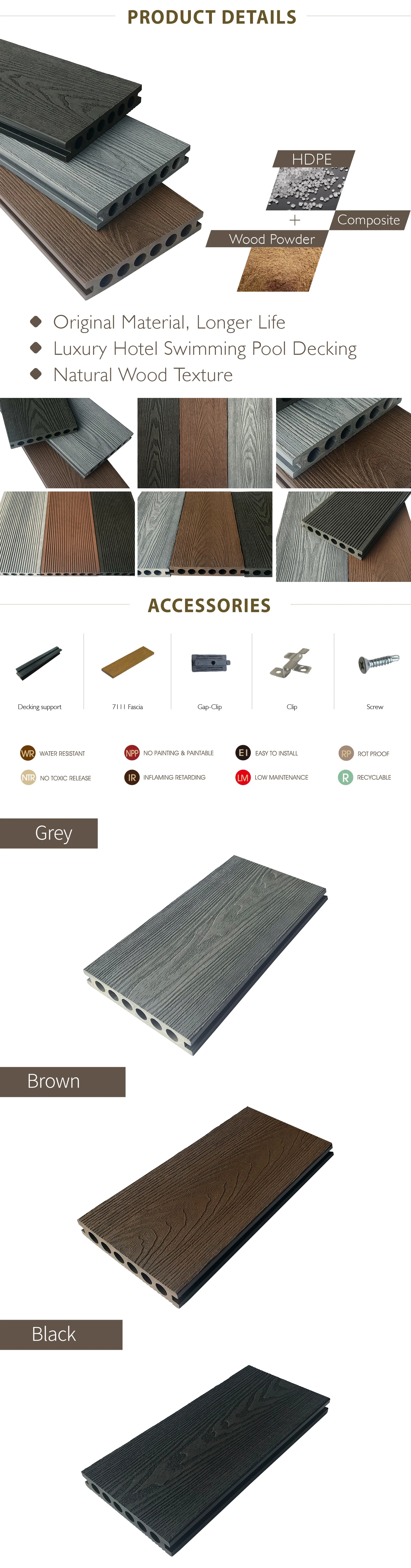 Terrace Decoration Wpc Flooring Waterproof Light Grey Boards Friendly ...