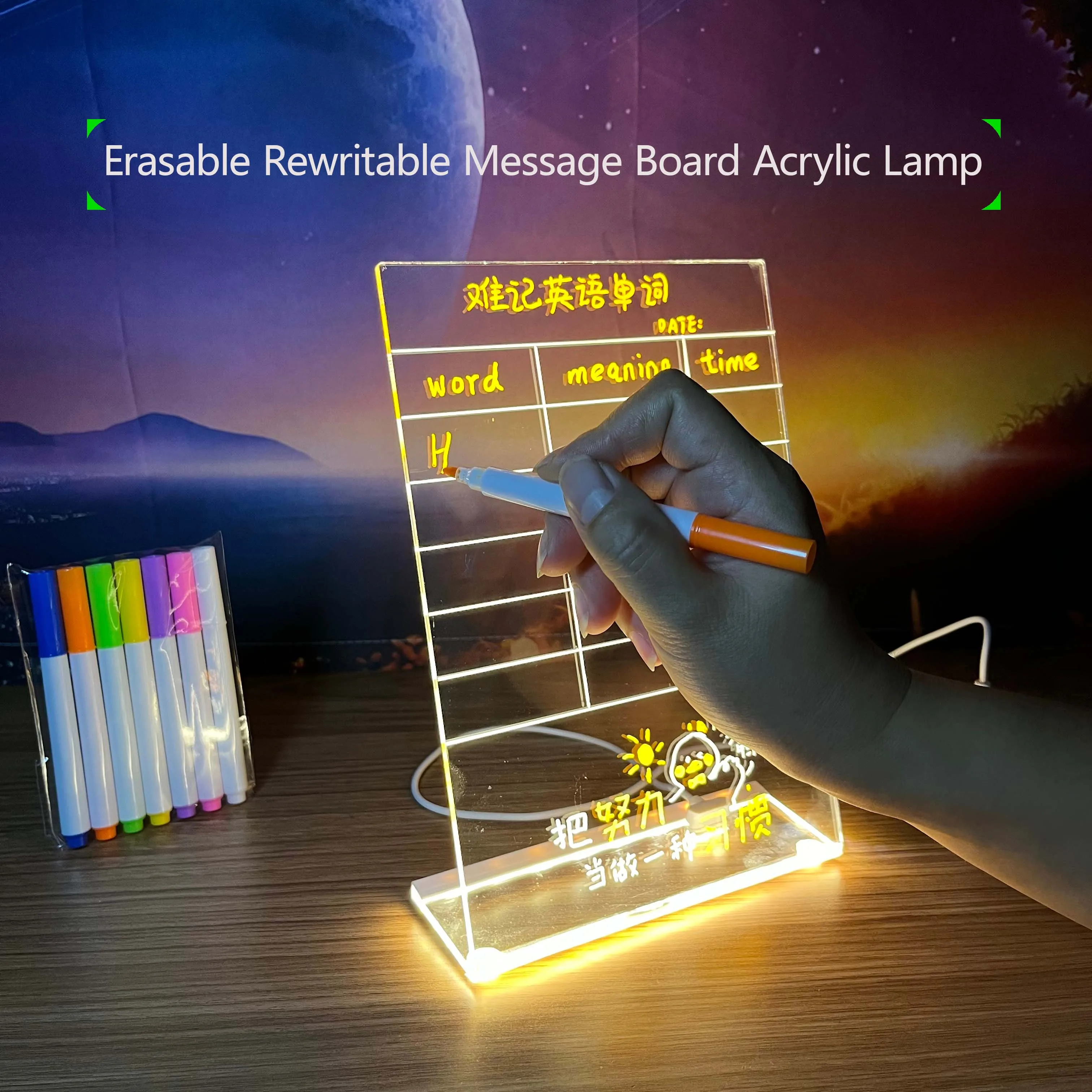 Creative Diy Note Board Blank Acrylic Writable Lamp Led Rewritable ...