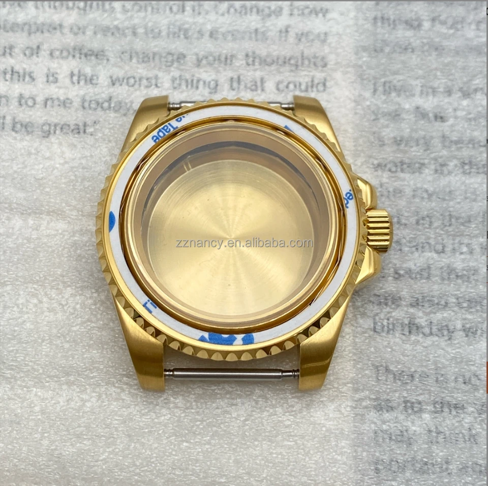 40mm Waterproof Diving Golden Watch case Kit Sapphire Glass Wristband ...