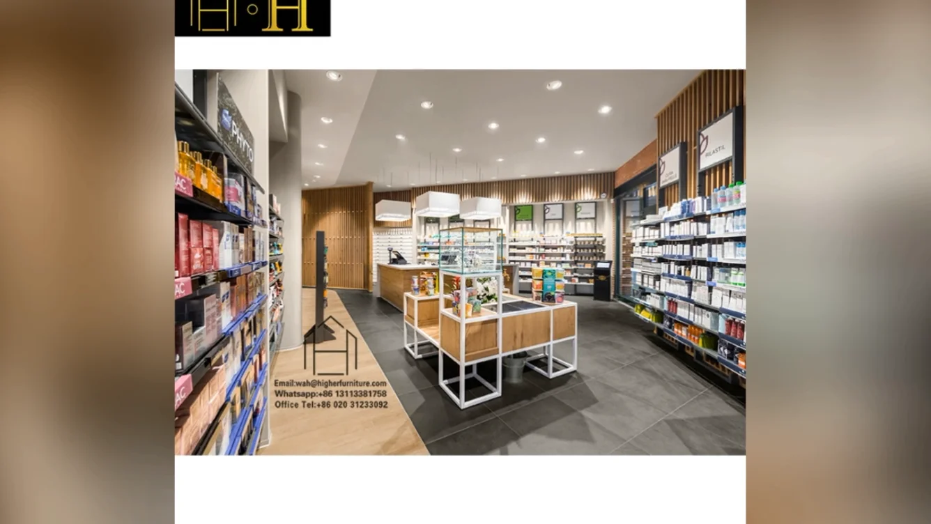 2024 Customized Wood Showcase Designs For Medical Store Decoration ...