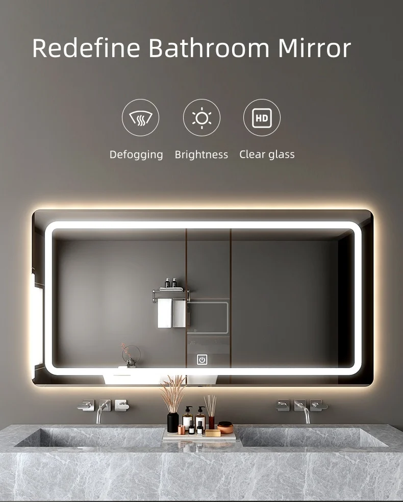 Large Size Illuminated Rectangle Bathroom Full Wall Mirror White Light ...