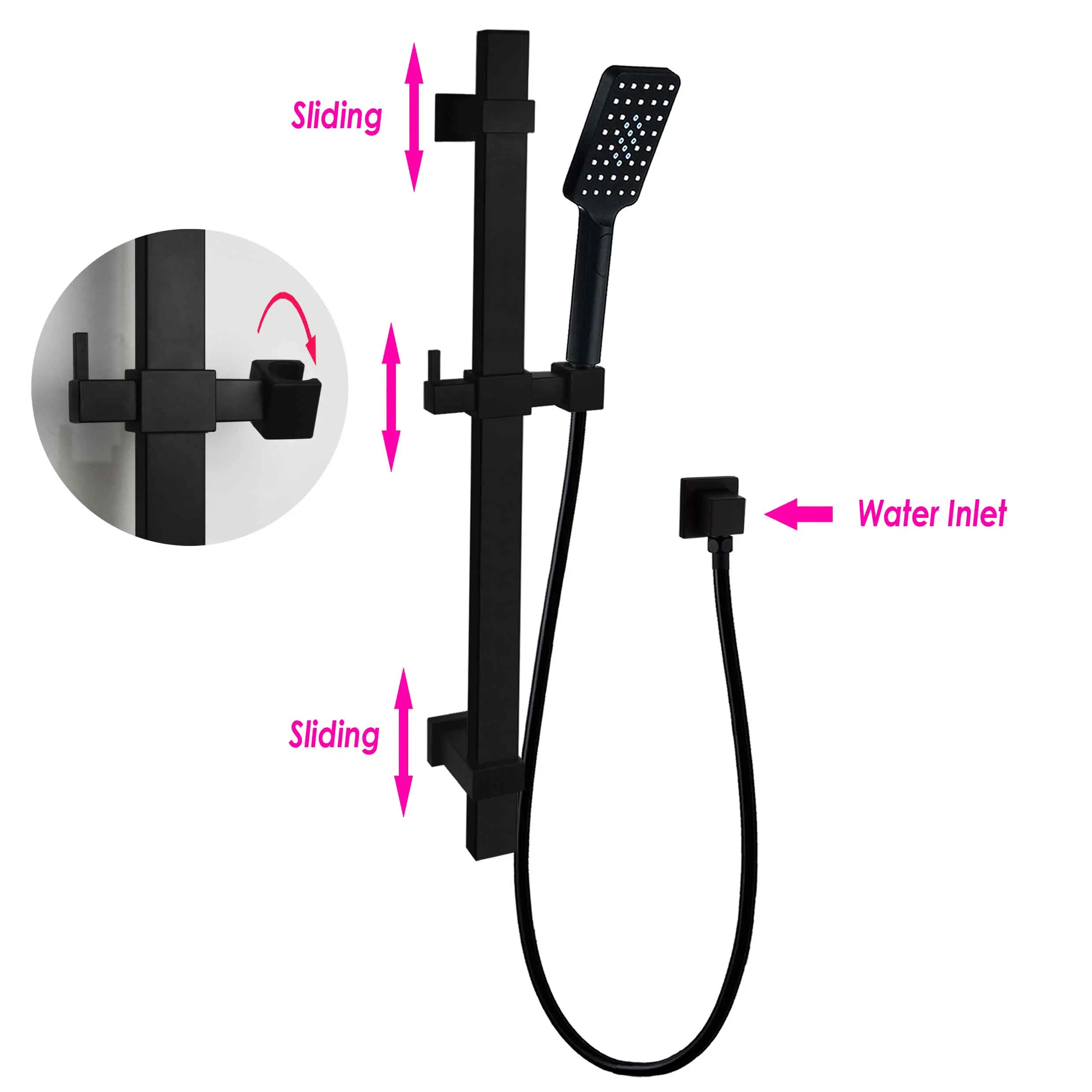 Australian Standard Watermark Sliding Shower Rail Handheld Black Shower ...