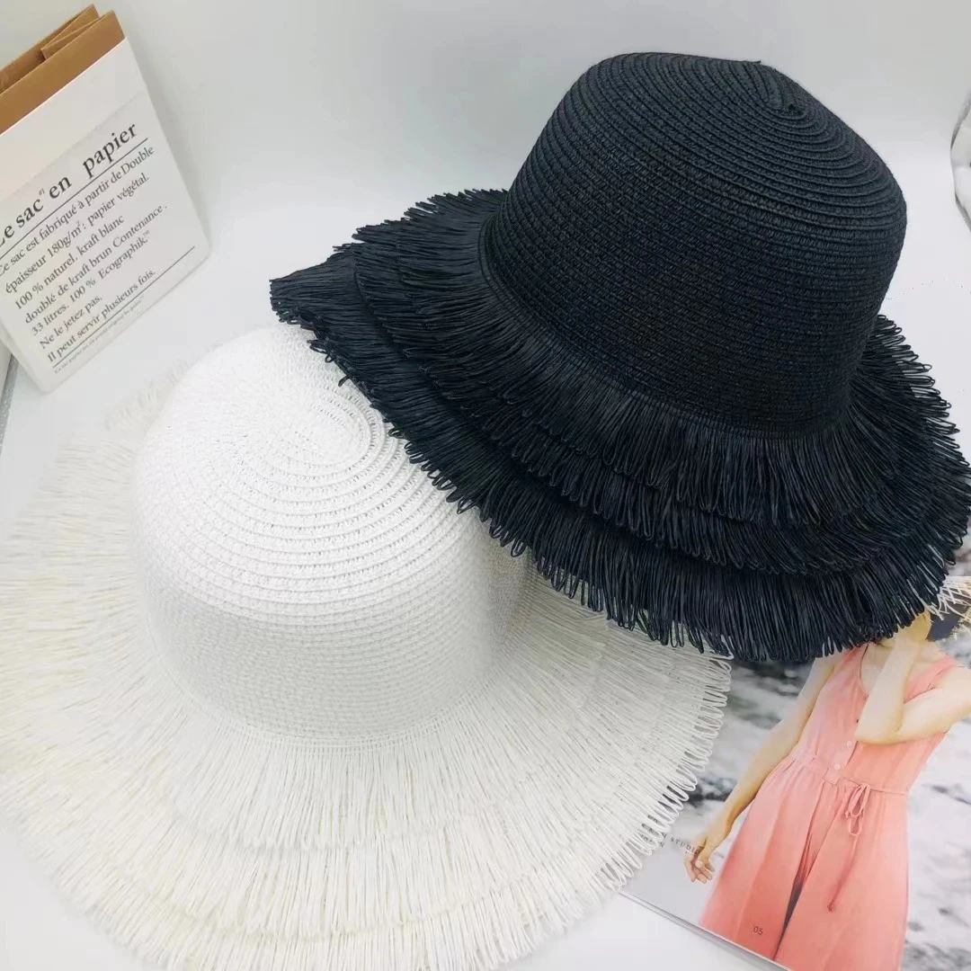 High Quality Natural Raffia Handmade Tassel Straw Hats for Women Large ...