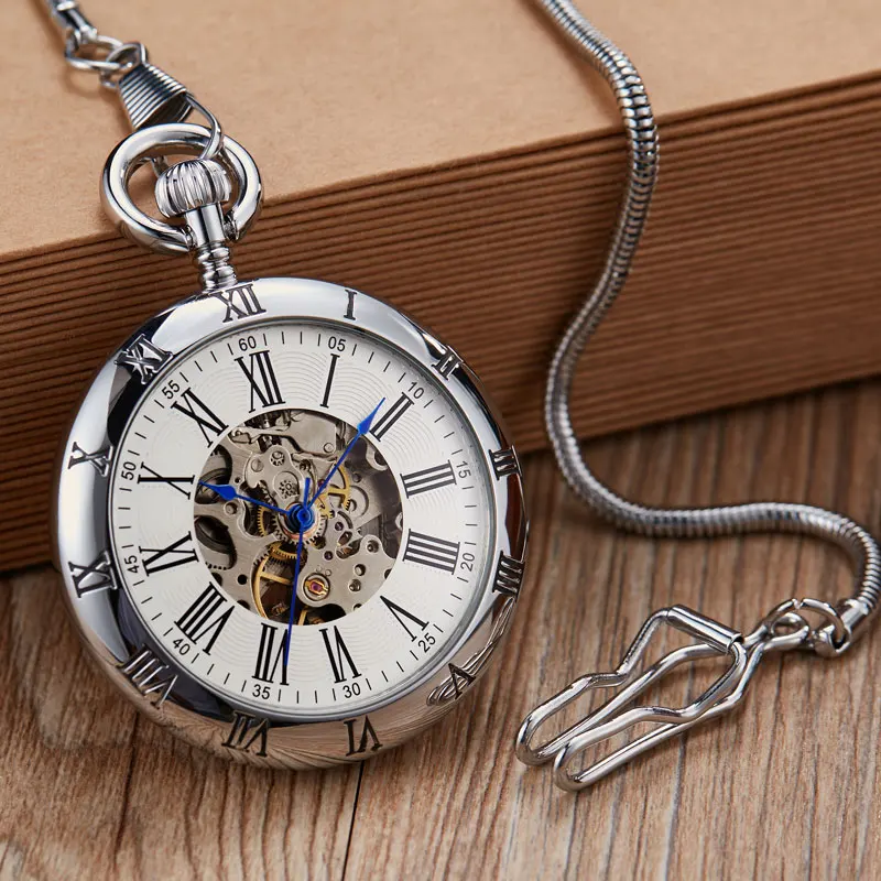 Luxury Copper Silver Automatic Mechanical Pocket Watch for Men with ...