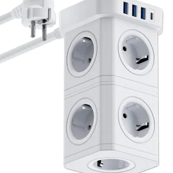 Oswell 9 Ac Outlets & Type C 20w Europe Vertical Usb Power Strip Multi ...