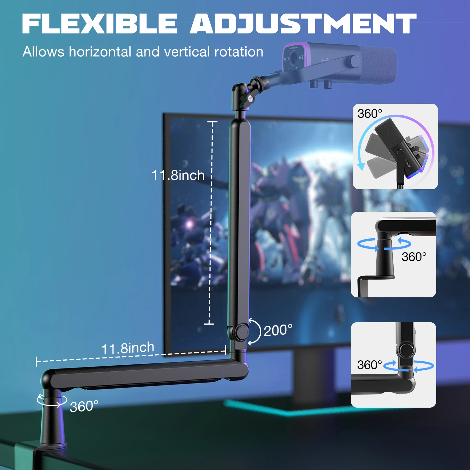 Fifine TAM8 USB Podcast Microphone - Dynamic RGB Gaming Mic with Noise ...