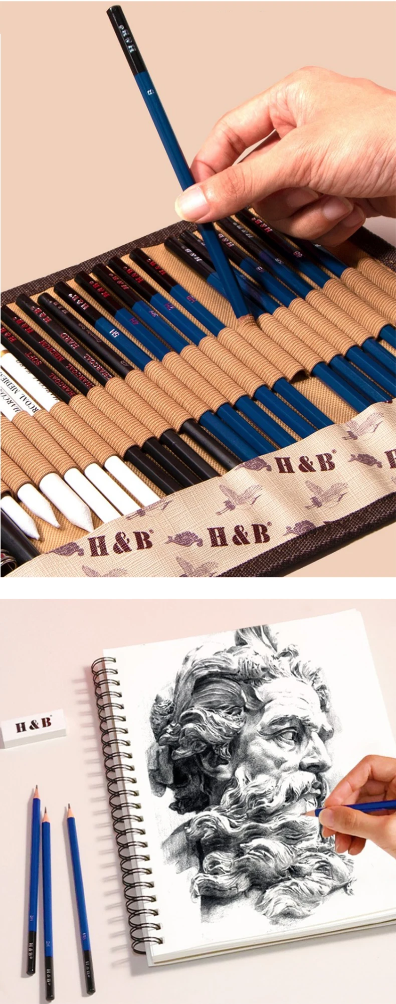 36pcs Portable Artist Sketching Pencil Drawing Kit