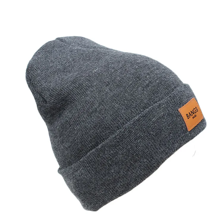 Fashion Winter Hats Custom Slouch Beanie With Leather Patch - Buy ...