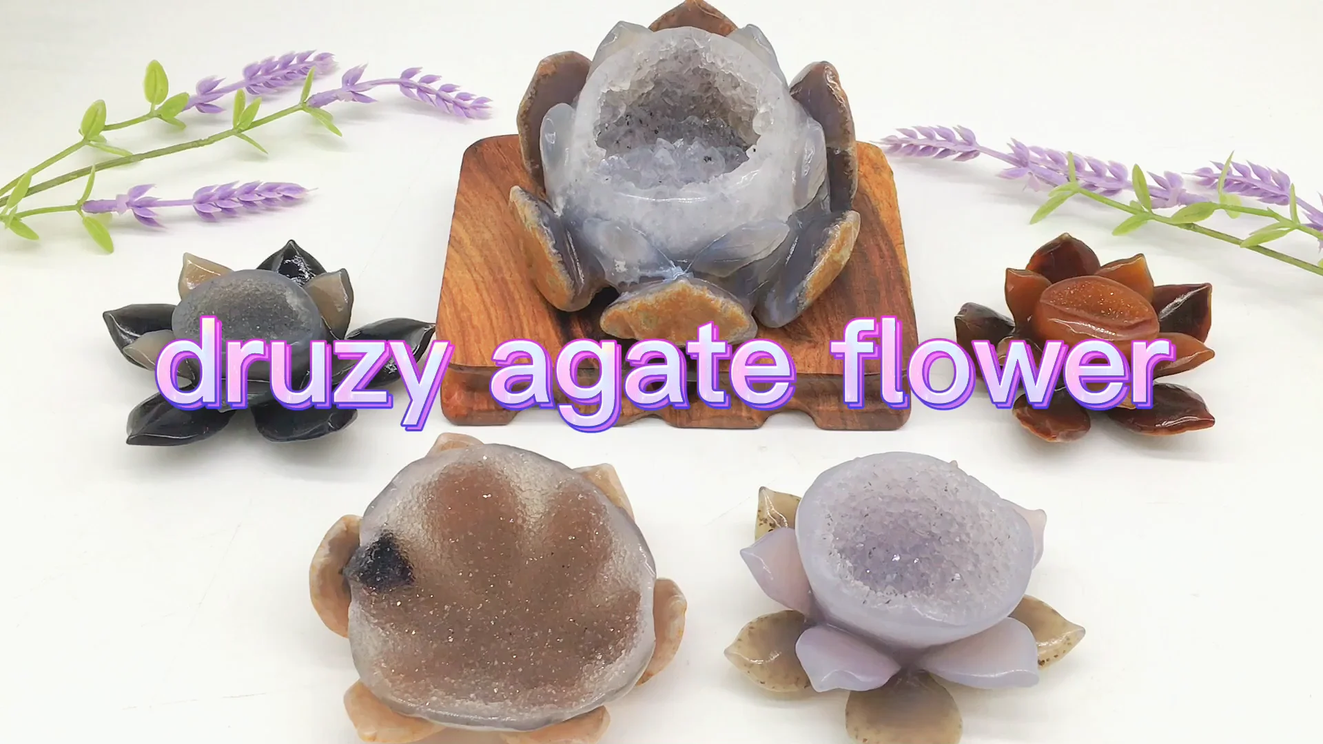 Bulk Natural Agate Geodes Lotus Carved Crystal Flower Carvings Crafts ...