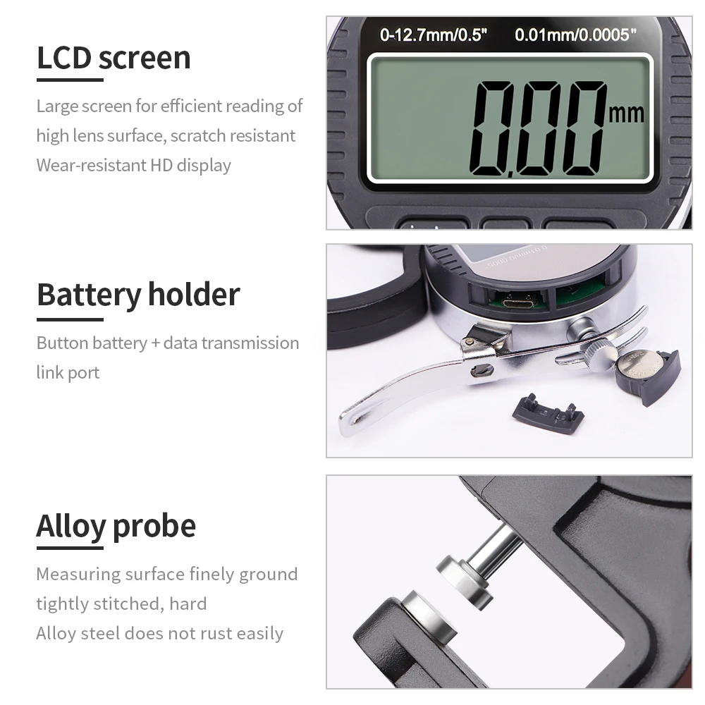 0.01mm/0.001mm Digital Thickness Gauge Electronic Hd Display Percentage Measuring Tools ...