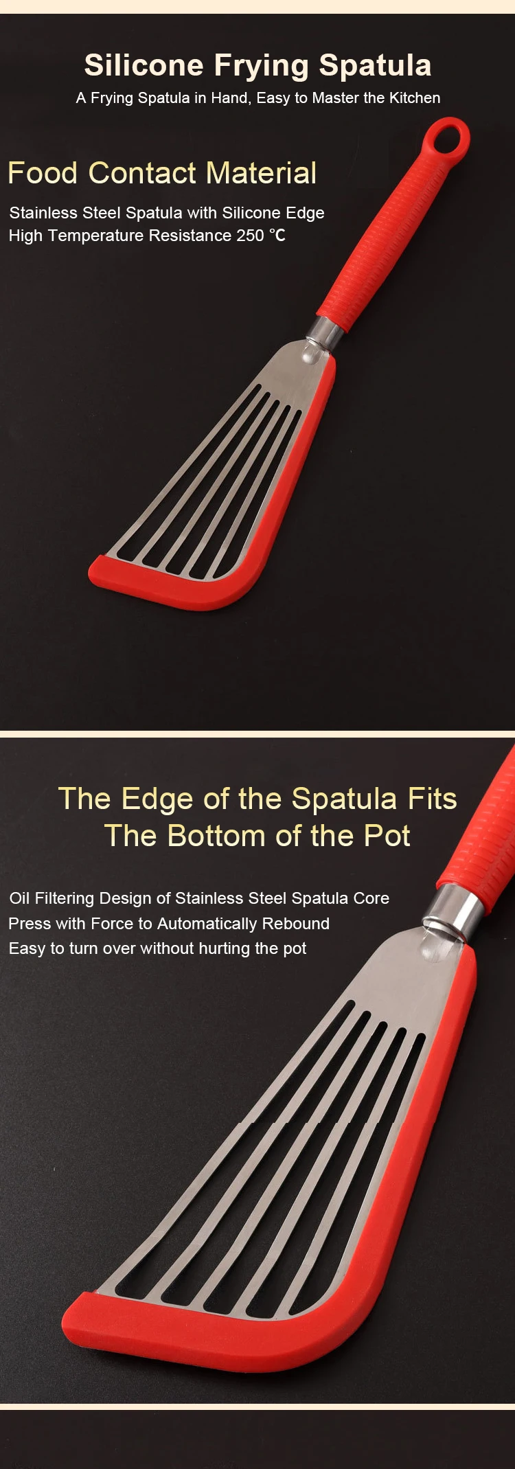 Nonstick Cookware Silicone Fish Spatula Flexible Stainless Steel Fish ...