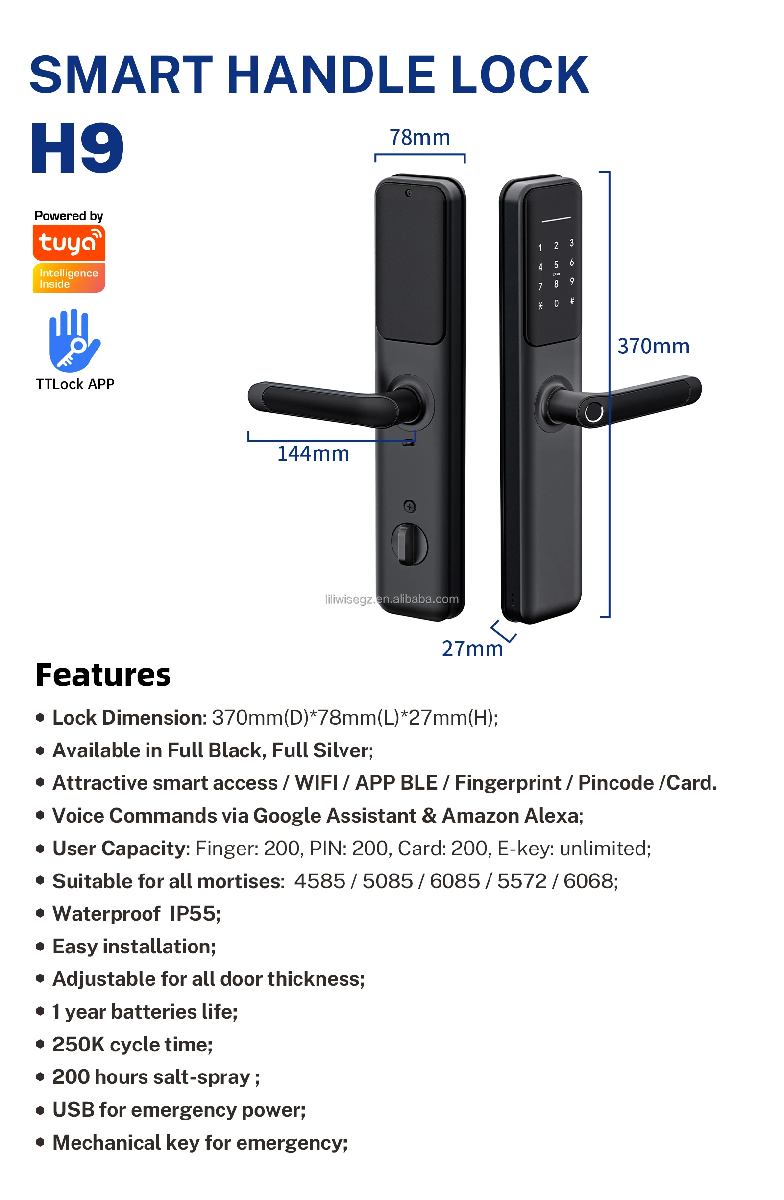 Liliwise Smart Electric Digital Door Lock - Waterproof & Secure