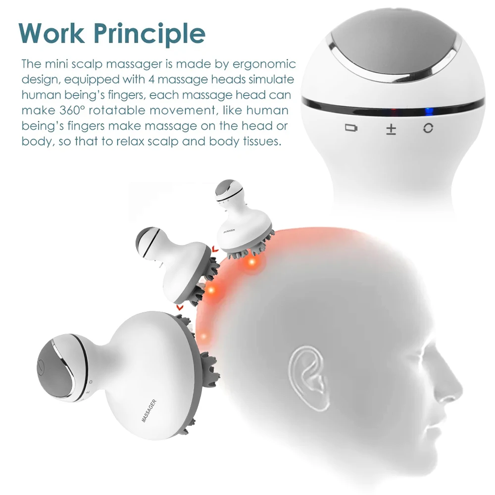 New Portable Smart Electric Hair Scalp Head Massager Rechargeable ...