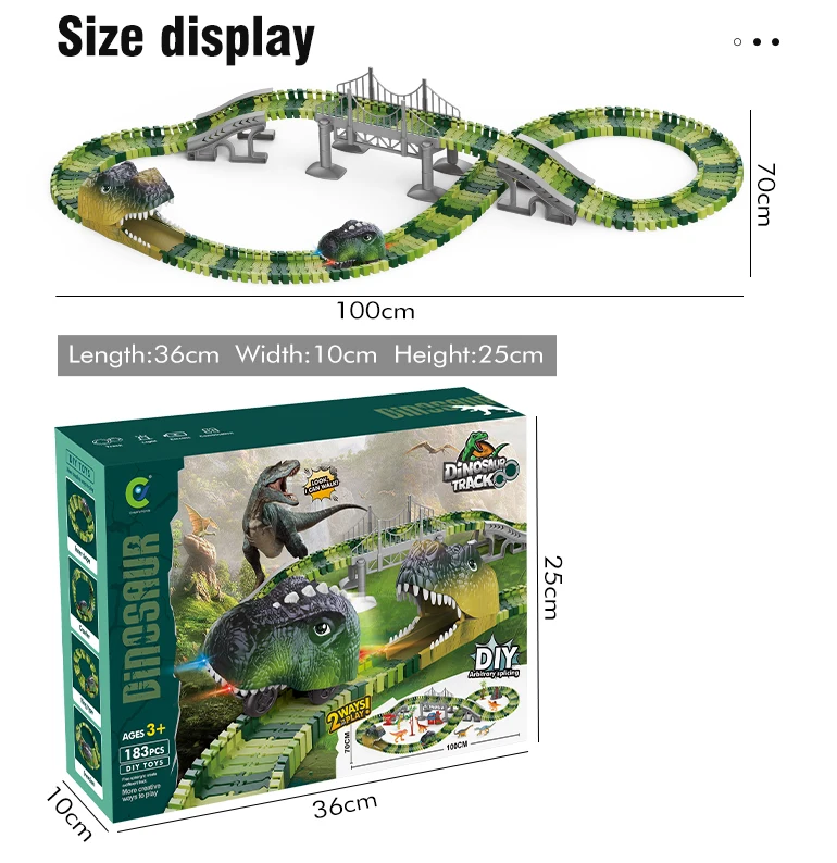 Creative DIY Assemble 183pcs Flexible Dinosaur Racing Car Track Set for ...