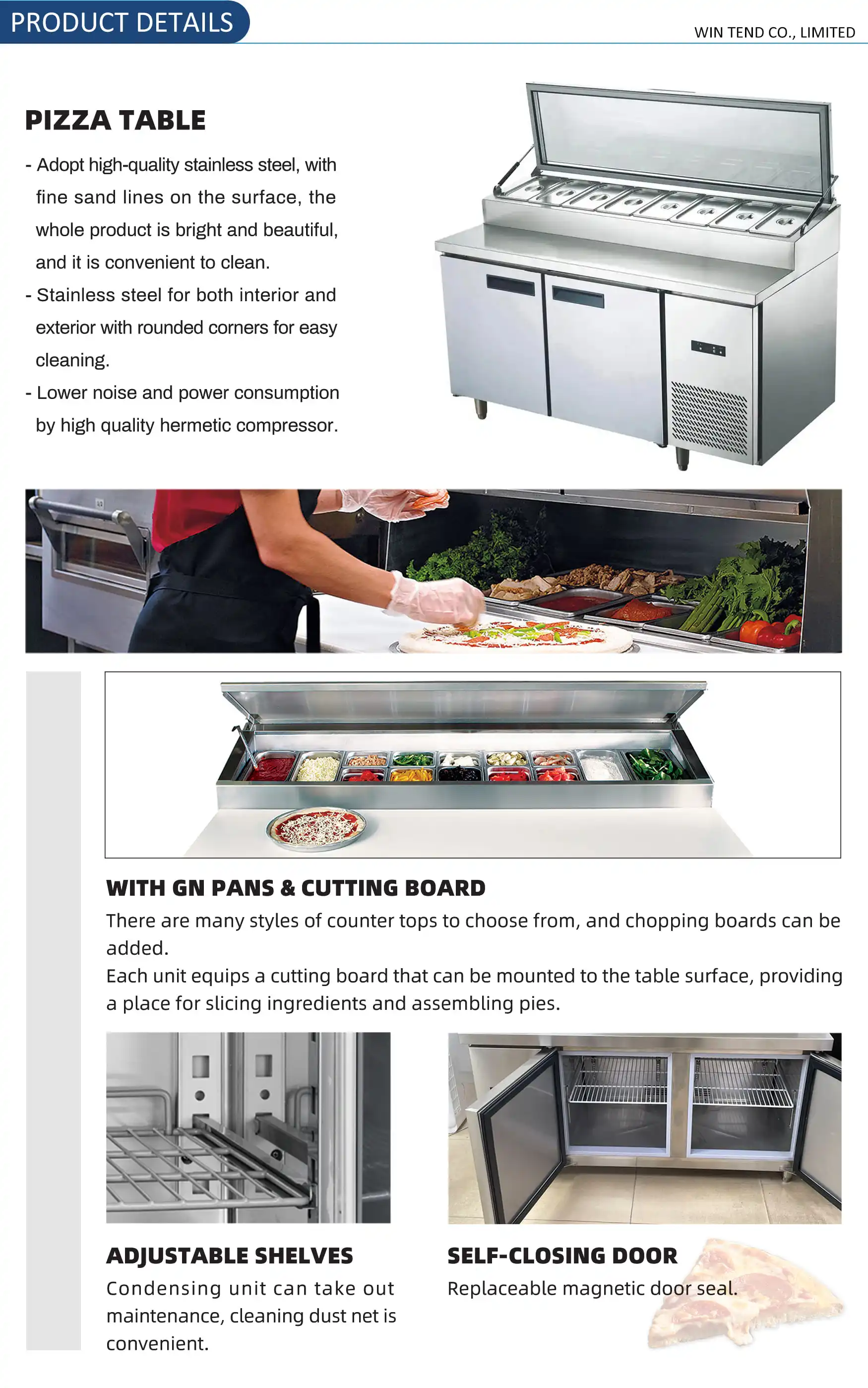 Stainless Steel Pizza Prep Table Refrigerator 1.8m Salad Prep Table ...
