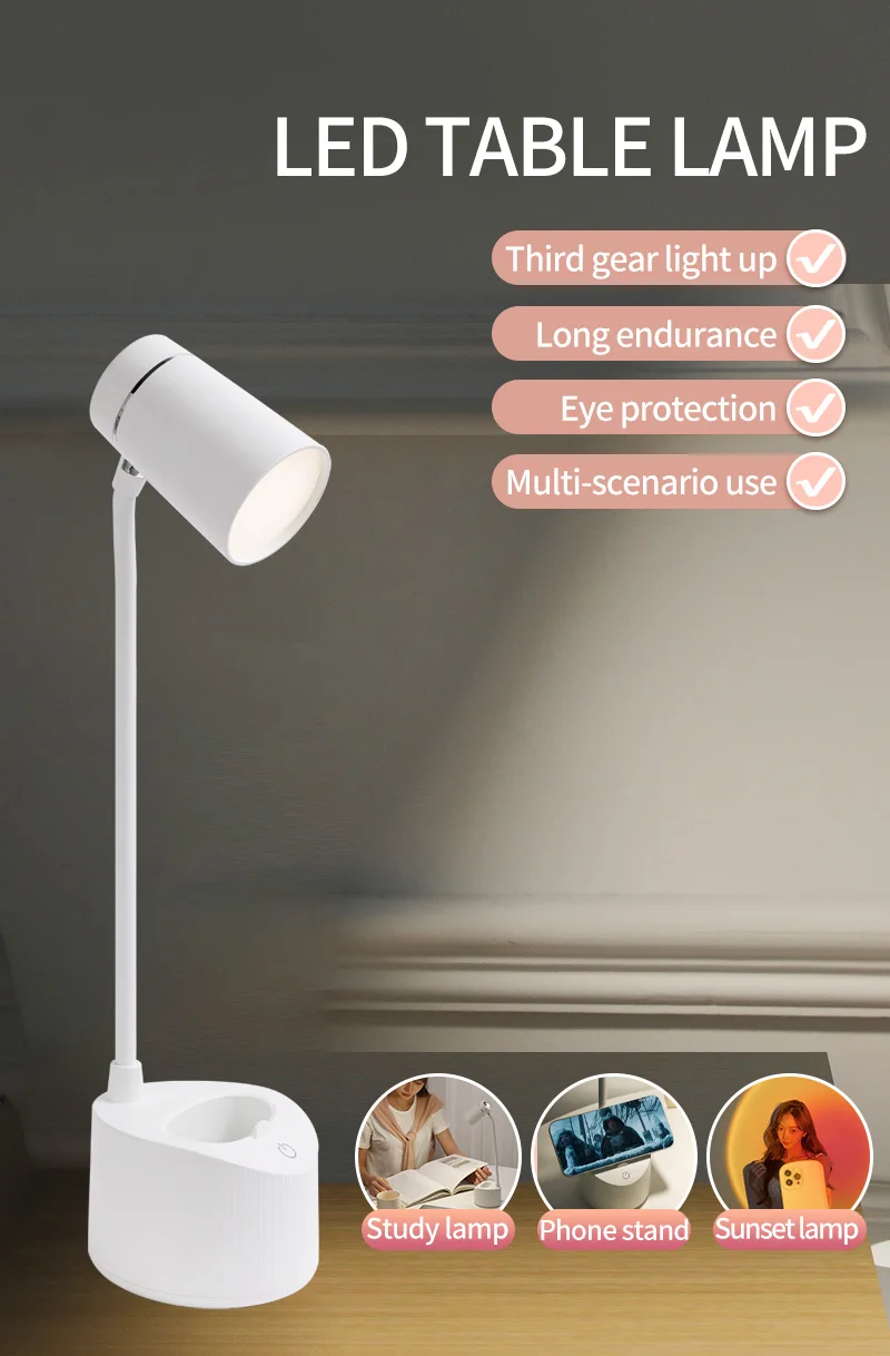 Decorable Desk Adjustable Folding White Table Colorful Led Night Light ...