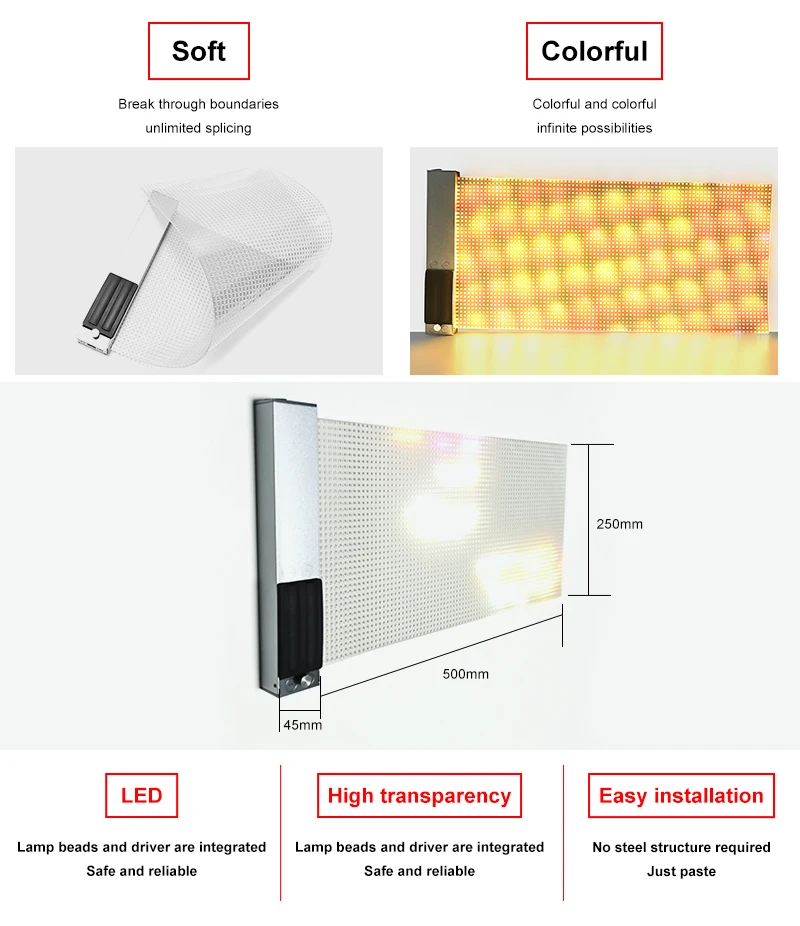 P4 P5 P6 P10 Flexible Transparent LED Display Adhesive Film