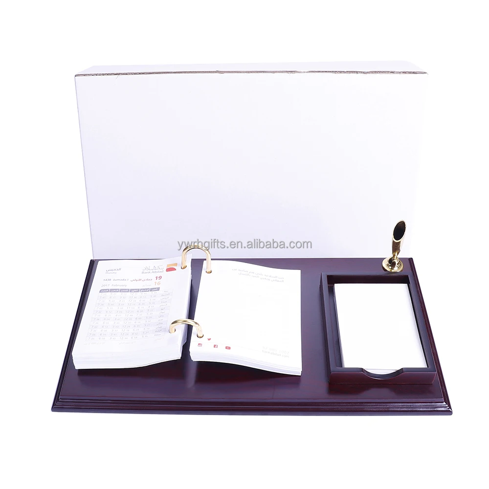 Big Size Wooden Desktop Calendars With Pen Holder And Note Box For ...