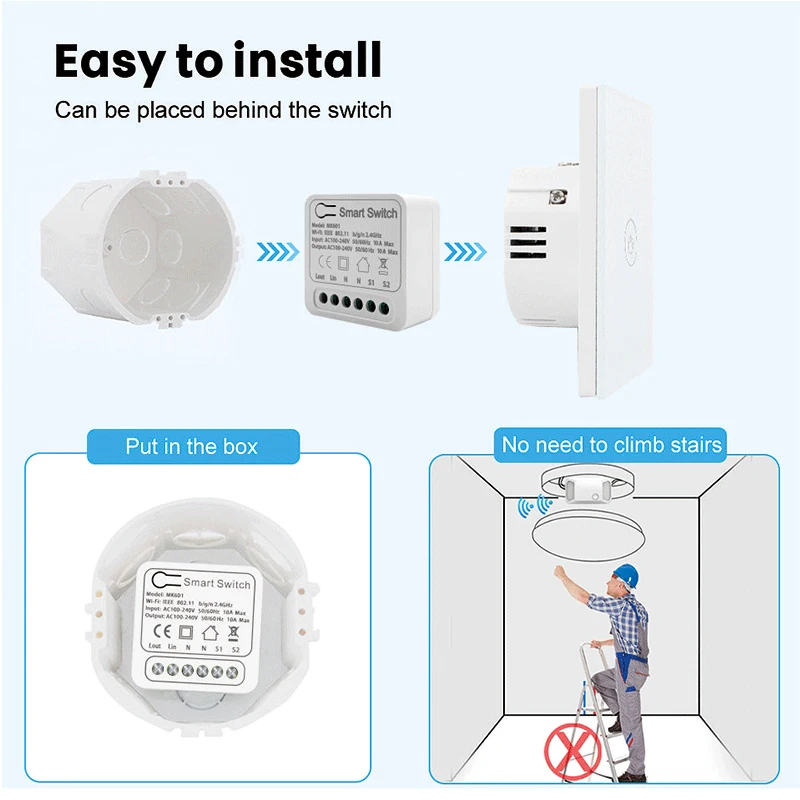 16A Mini Wifi Smart Switch Smart Home DIY Light Switches Module 2-way Control, Work With Tuya ...
