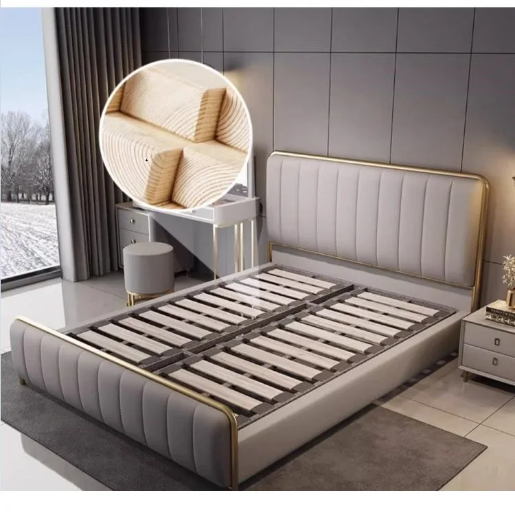 Genuine Leather Queen Bed Frame with Luxury Features