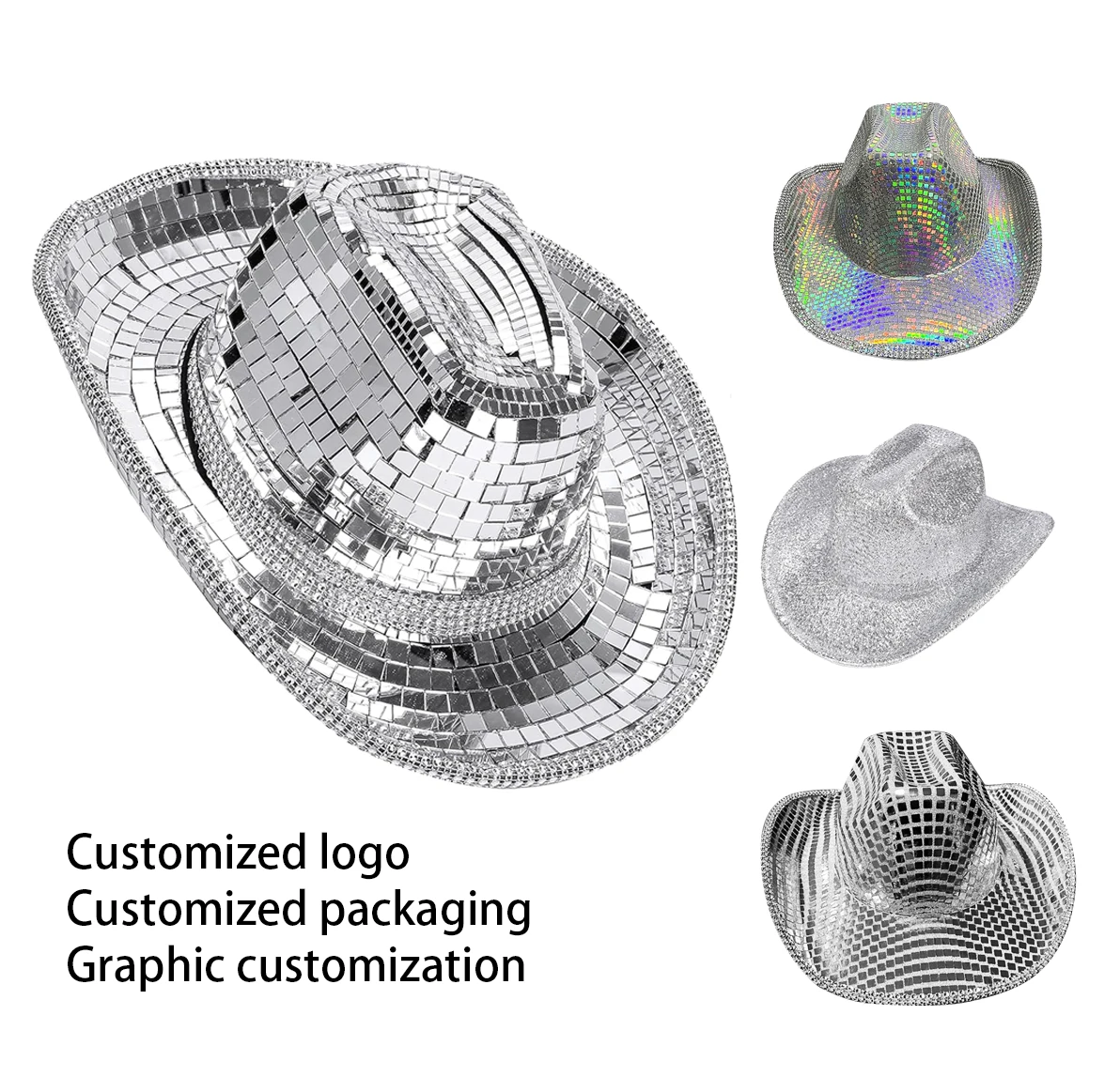 Silver Cowboy Hat Glitter Sparkly Cow Boy Hat Rhinestone Glitter Bowler ...