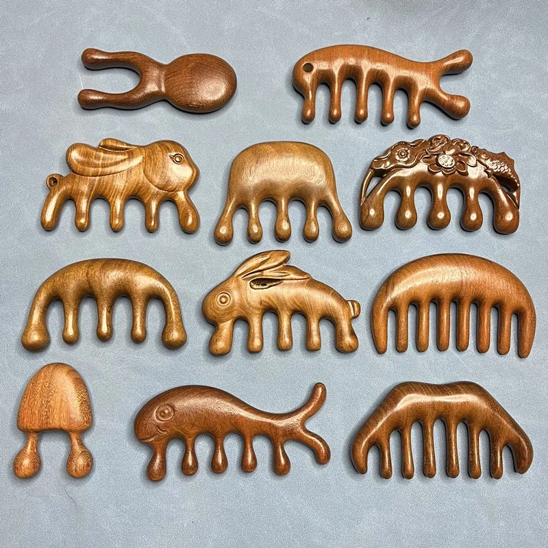 Wholesale Natural Green Sandalwood Comb Wide Tooth Round Ball Meridian ...