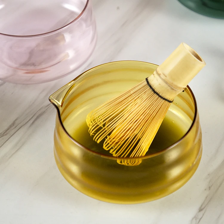 Japanese Clear Glass 20 OZ Matcha Scoop Whisk Stand Set