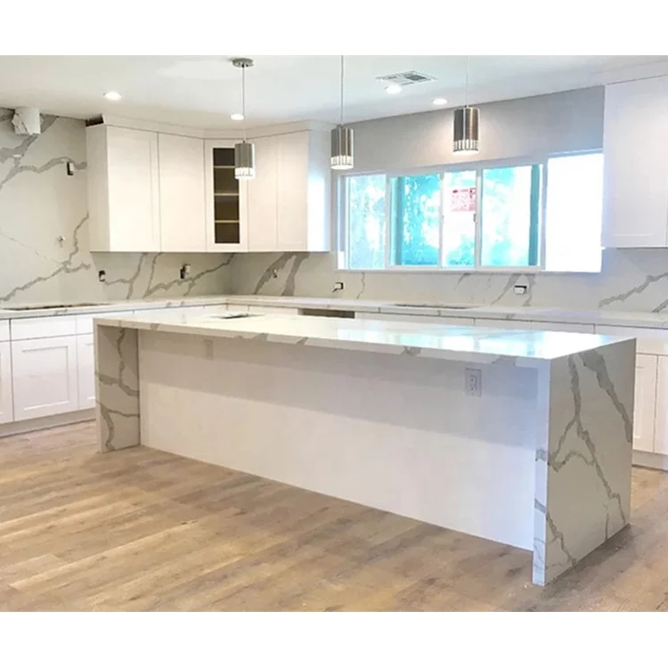 L Shaped Kitchen Island - Prefabricated Quartz Slab