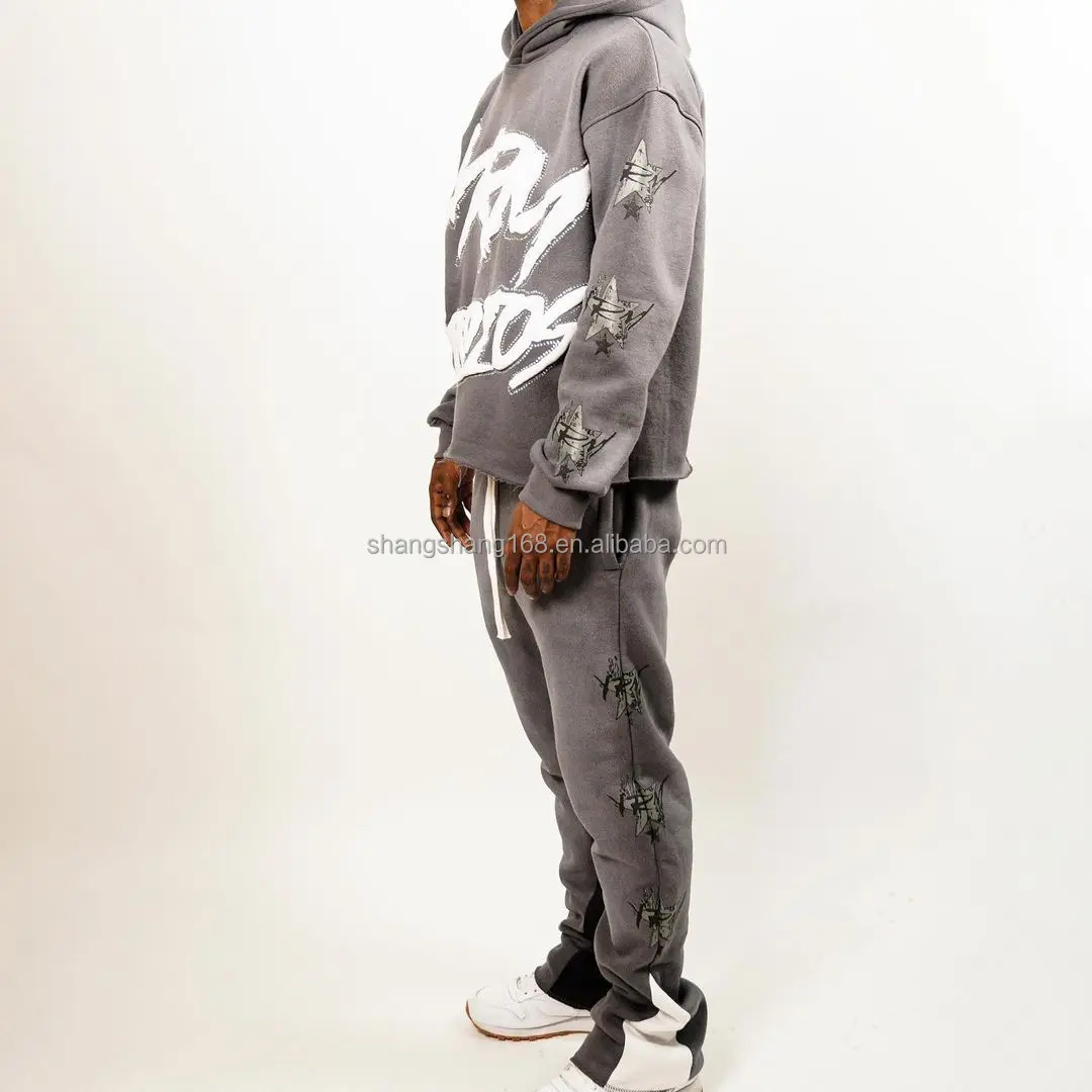 Custom Heavyweight Cropped Puff Print Tracksuit - Men Hoodies