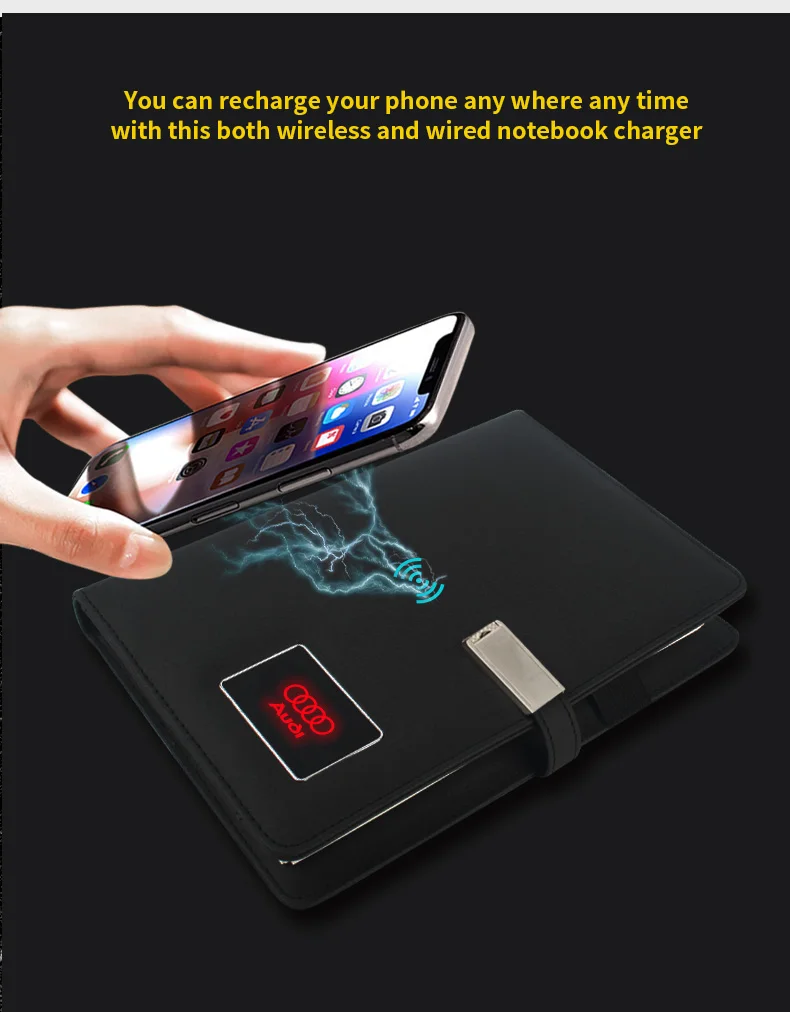 Multifunctional A5 Leather Wireless Charging Notebook