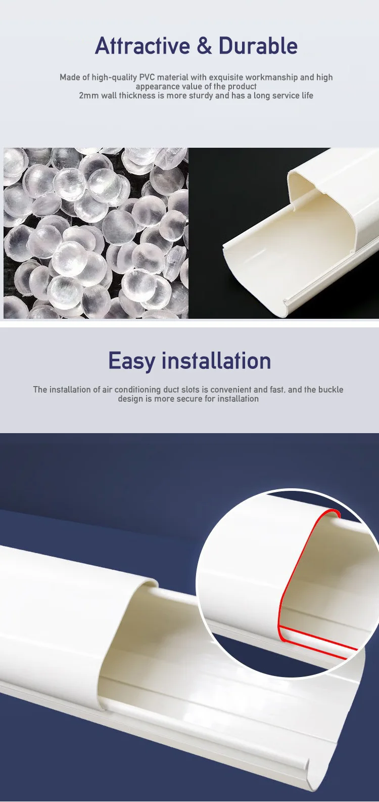 Flexible Installation Plastic 80Mm Wall Air Conditioner Duct Mini Split ...