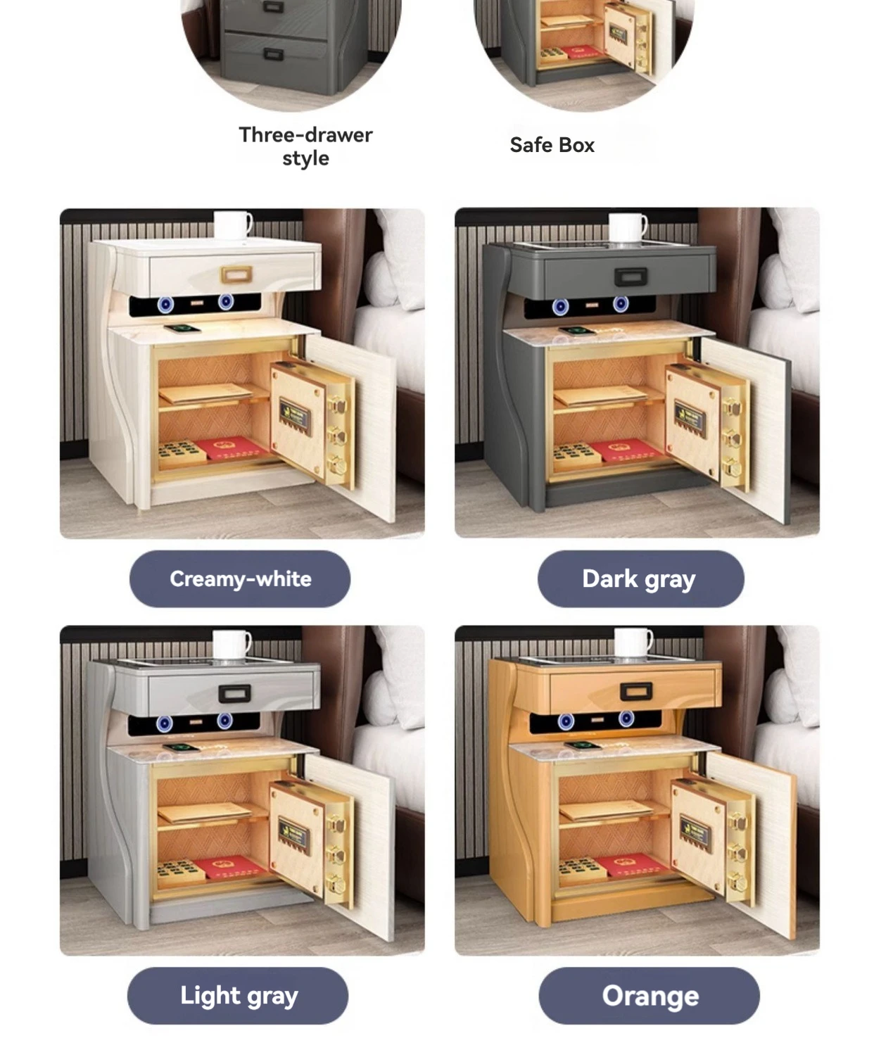 Youtai Modern Smart Bedside Table With Integrated Safe Luxury Stone ...