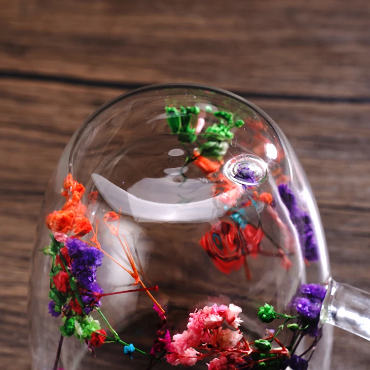 Creative Design 250ml 350ml Double Wall Glass Mug Cup With Dry Flower ...
