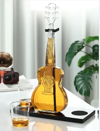 Whiskey Decanter Set - Unique Guitar Shape Glass Bottle