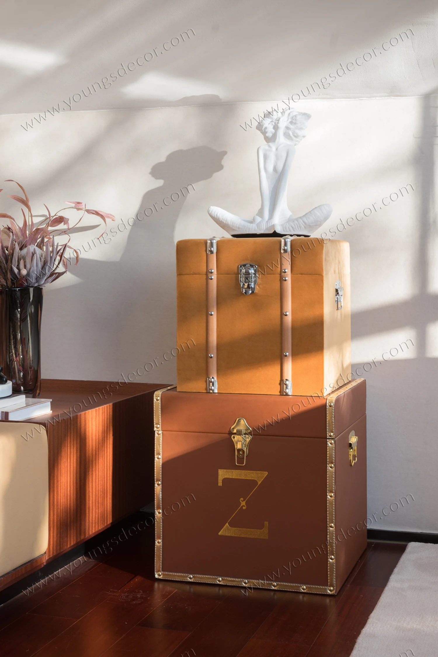 Square Storage Trunks Chest Wooden Boxes Sets With Canvas Or Velvet ...