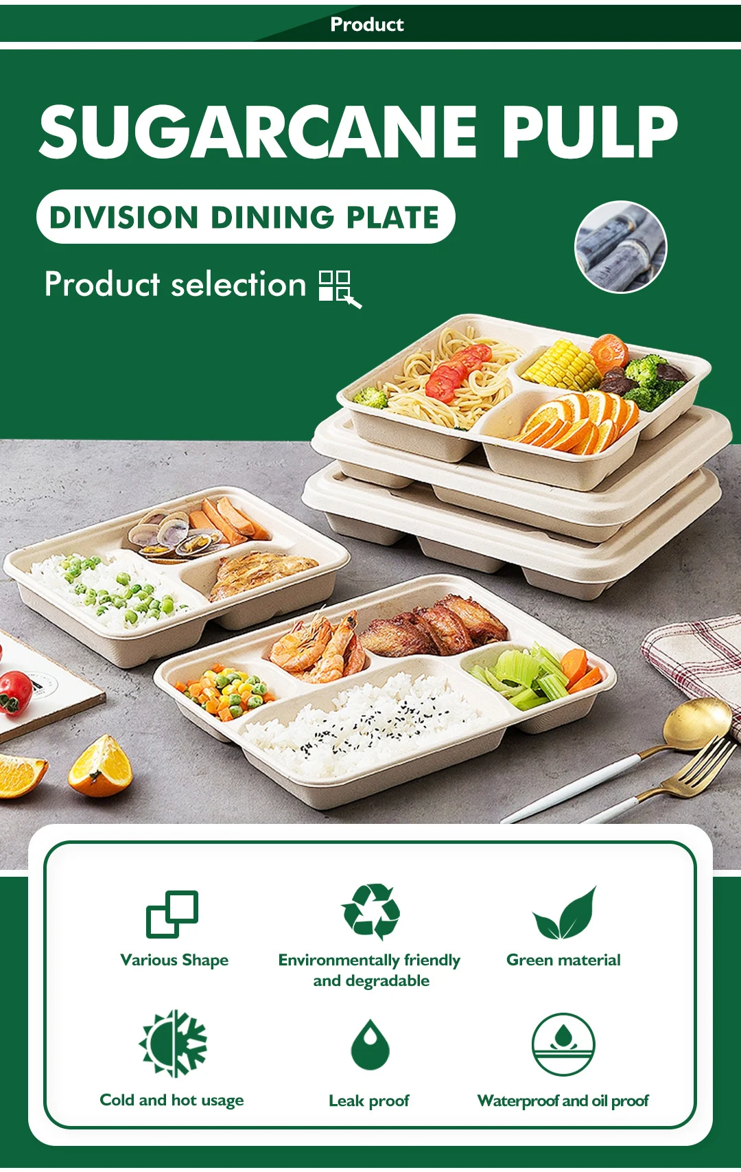 Sugarcane Bagasse Food Container Disposable Bio-degradable Food ...